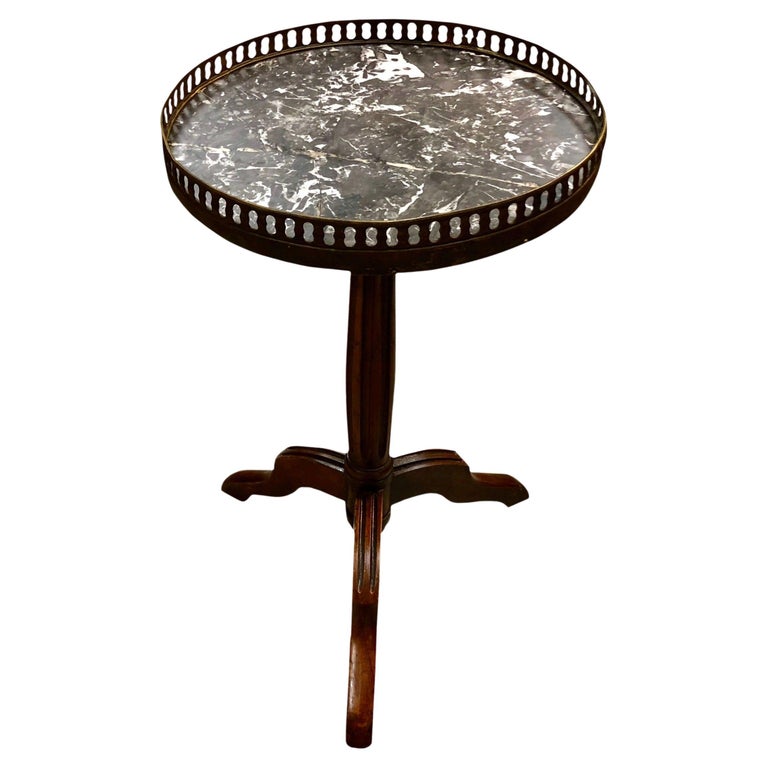 French Marble Top Brass Gallery Tripod Table For Sale at 1stDibs