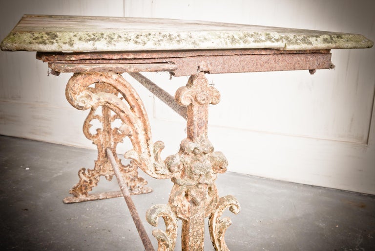 French Marble Top Cast Iron Patina Table For Sale at 1stDibs