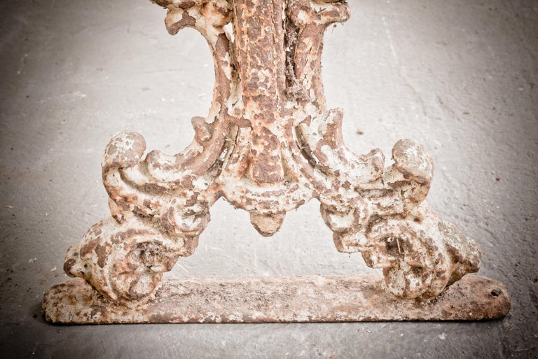 French Marble Top Cast Iron Patina Table For Sale at 1stDibs