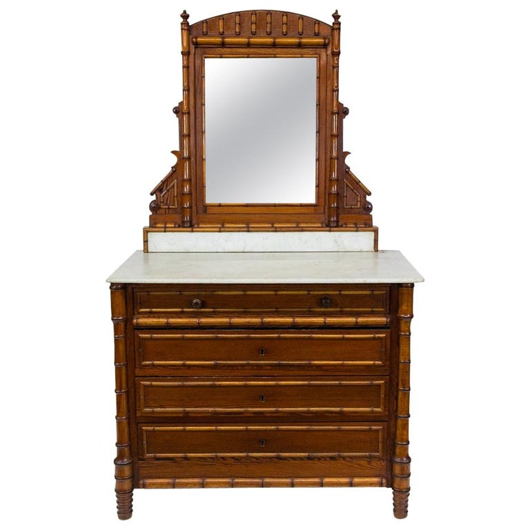 French Marble-Top Faux Bamboo Vanity at 1stDibs