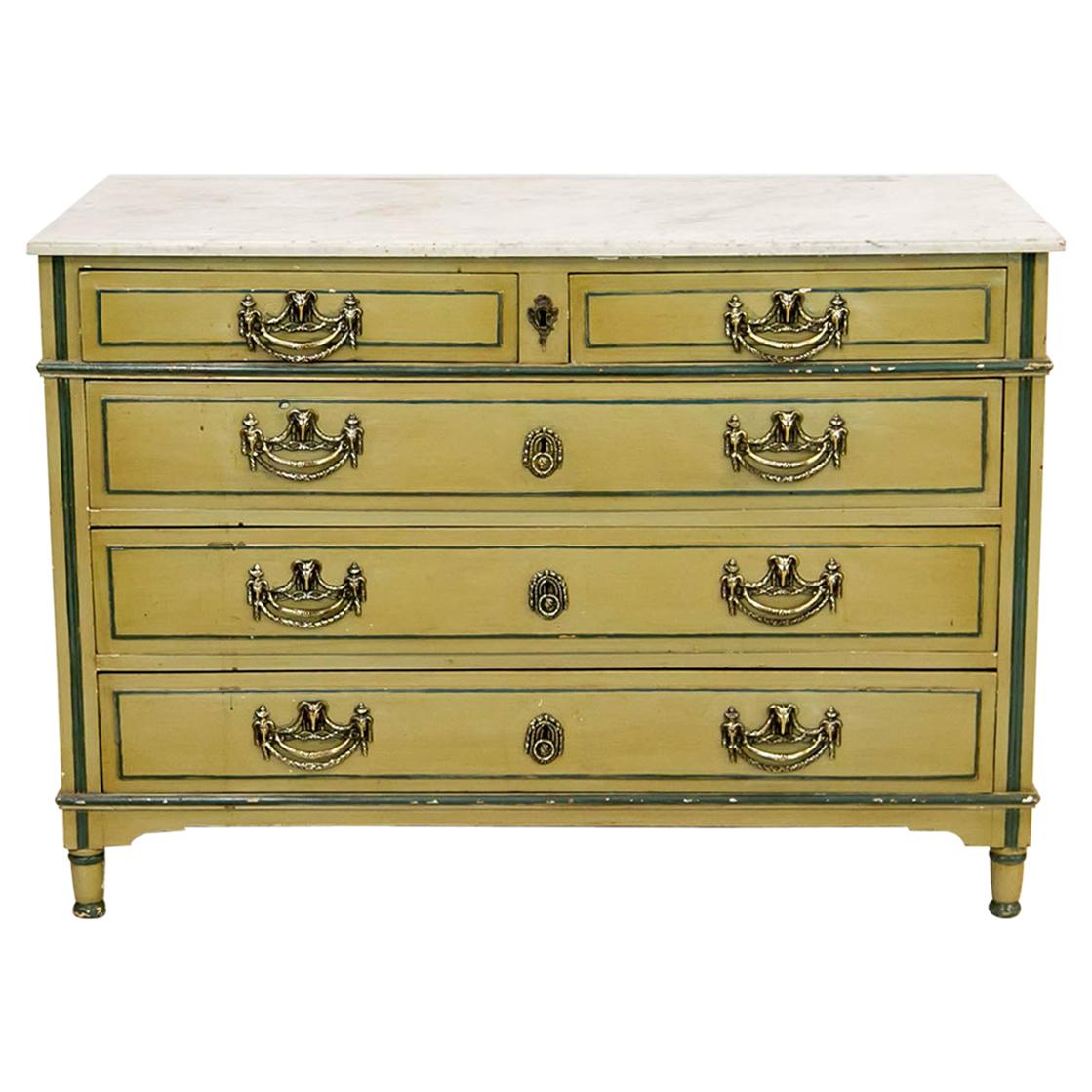 French Style Marble Top Two-Drawer Stand Inlay Floral Details For Sale ...