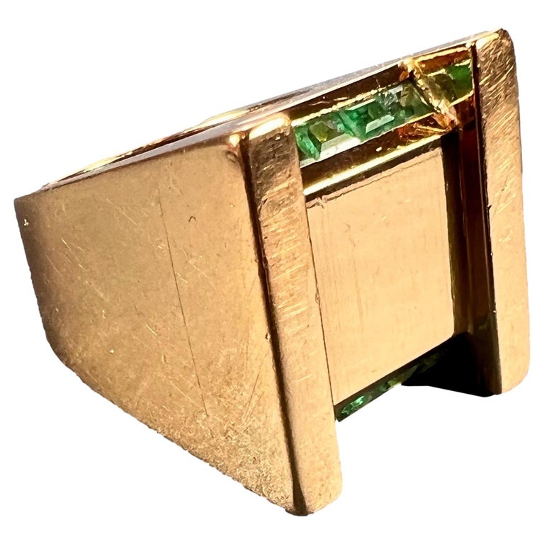 French Marin Paris Green Emerald 18 Karat Yellow Gold Tank Pinky Ring ...