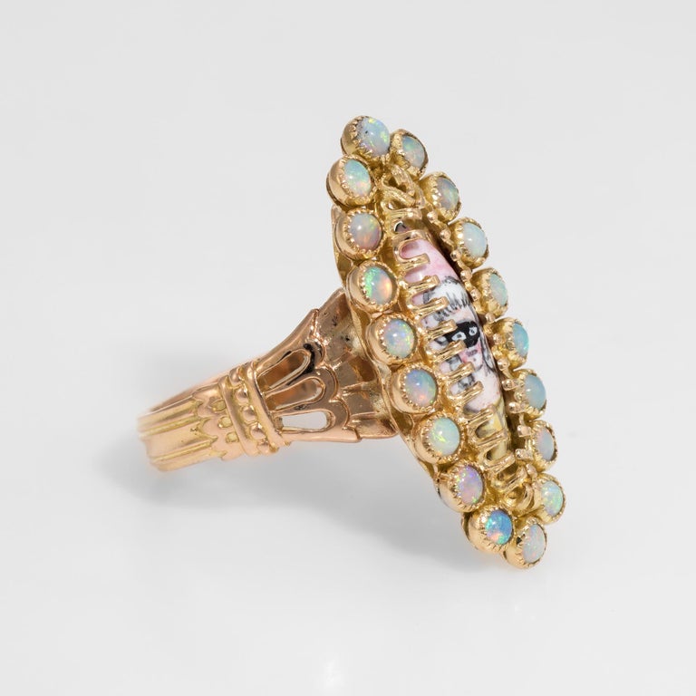 French Masquerade Ball Ring Opal Painted Face Portrait Vintage 18 Karat ...
