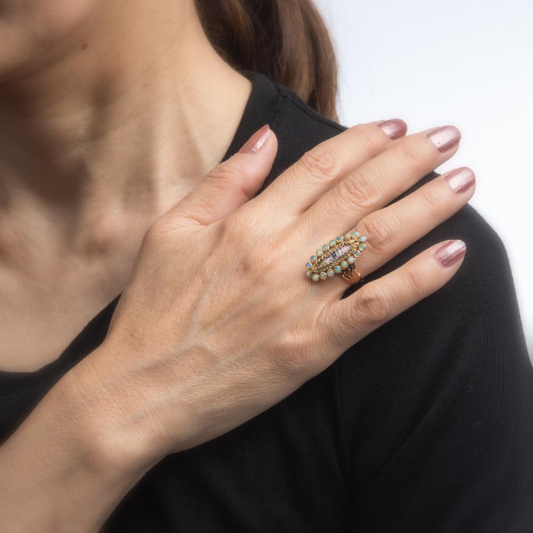 French Masquerade Ball Ring Opal Painted Face Portrait Vintage 18 Karat ...