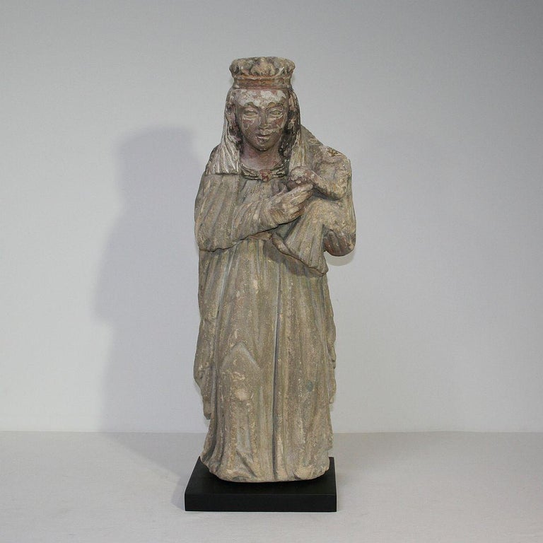French Medieval Carved Stone Madonna at 1stdibs
