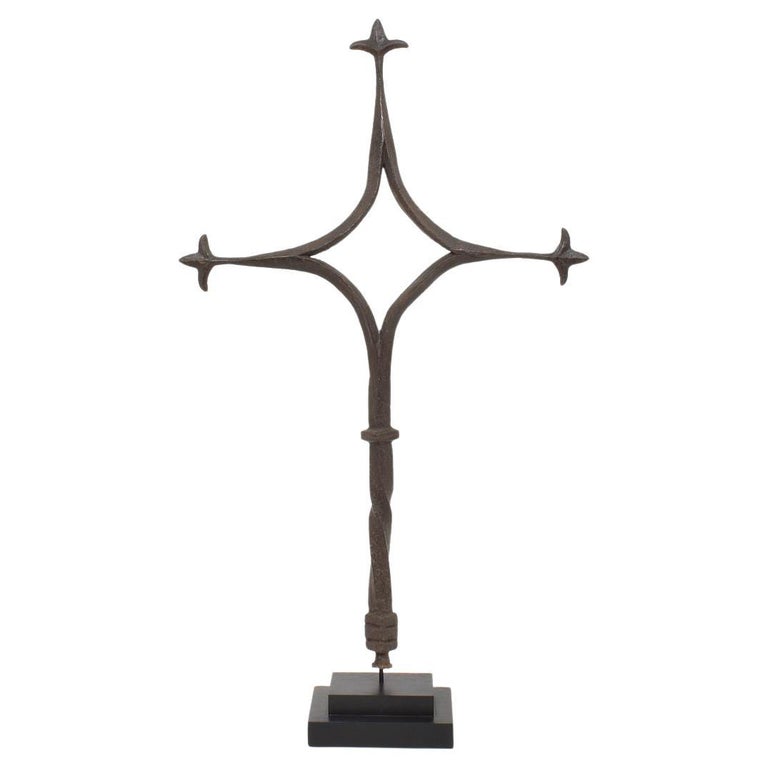 French Mediaeval Gothic Hand Forged Iron Village Cross For Sale at 1stDibs