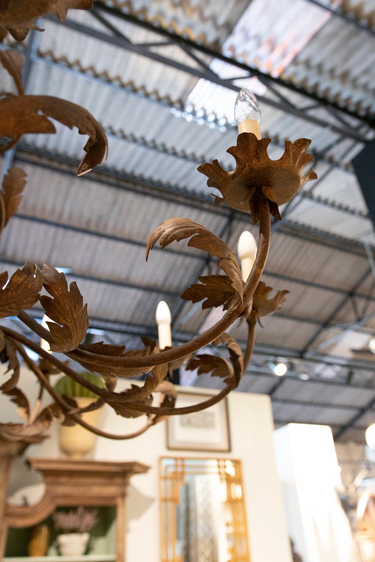 French Metal Lamp with Ten Arms with Vegetable Leaf Shapes at 1stDibs