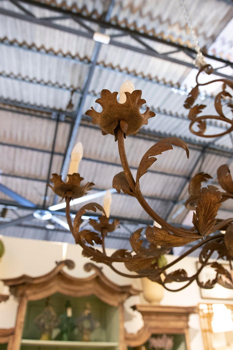 French Metal Lamp with Ten Arms with Vegetable Leaf Shapes at 1stDibs