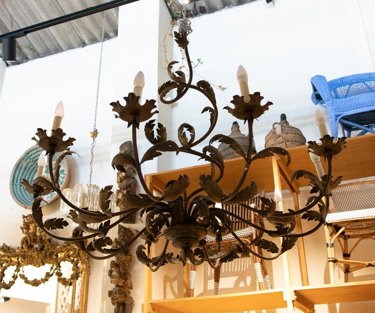 French Metal Lamp with Ten Arms with Vegetable Leaf Shapes at 1stDibs
