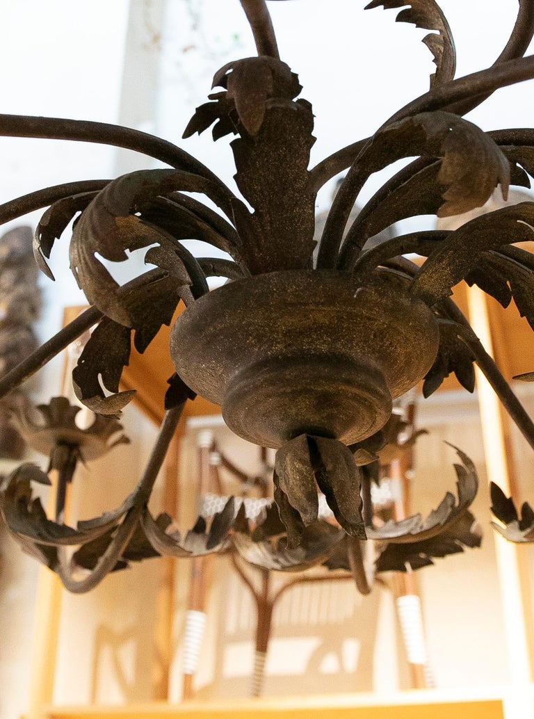 French Metal Lamp with Ten Arms with Vegetable Leaf Shapes at 1stDibs