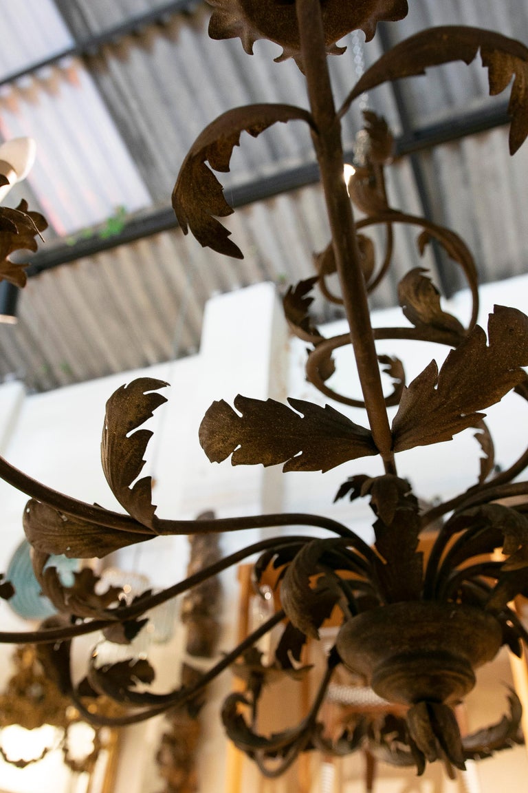 French Metal Lamp with Ten Arms with Vegetable Leaf Shapes at 1stDibs