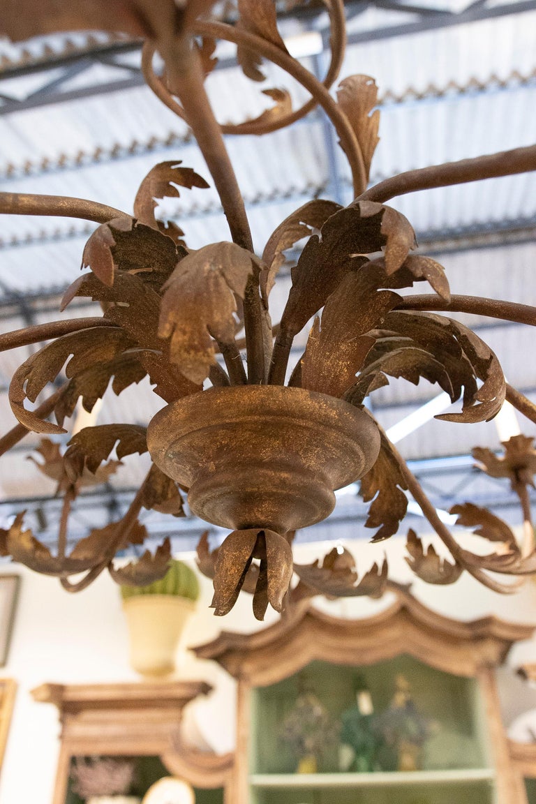 French Metal Lamp with Ten Arms with Vegetable Leaf Shapes at 1stDibs