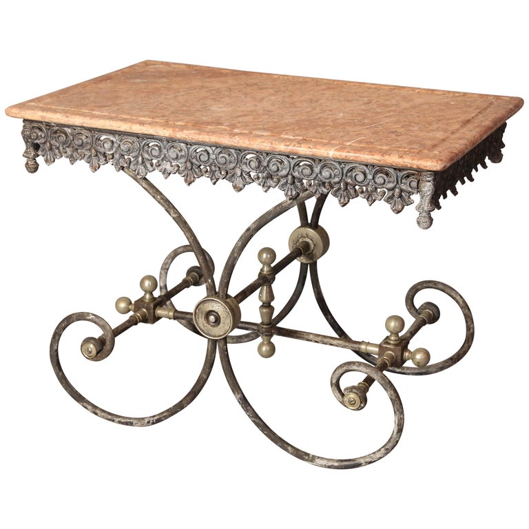 French Metal Pastry Table with Decorative Apron and Marble Top For Sale ...