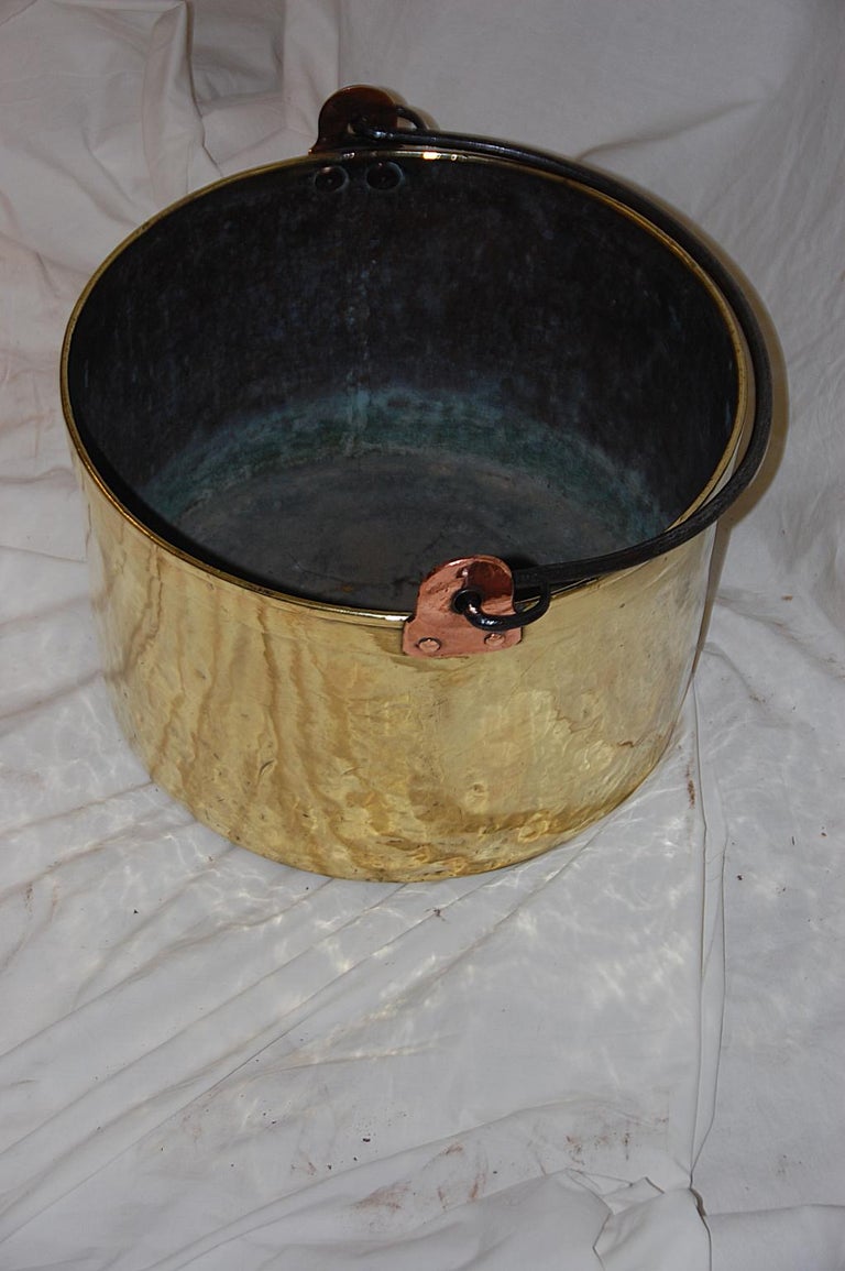 French Mid 19th Century Brass Cauldron with Swing Iron Handle at 1stDibs