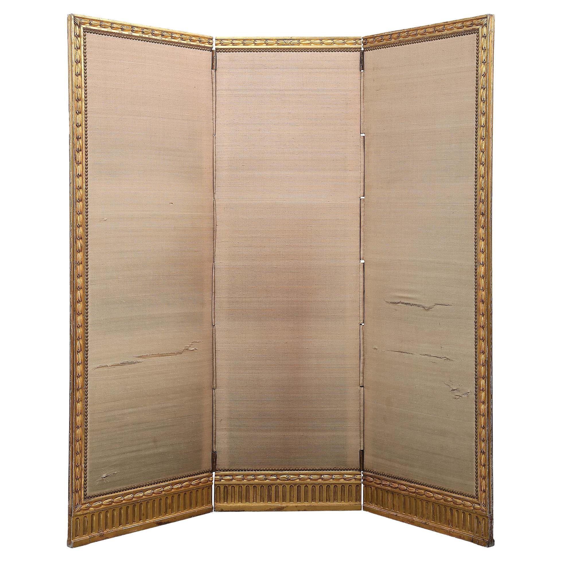 19th Century French Louis XVI Mahogany Inlaid Silk Scroll Screen with ...