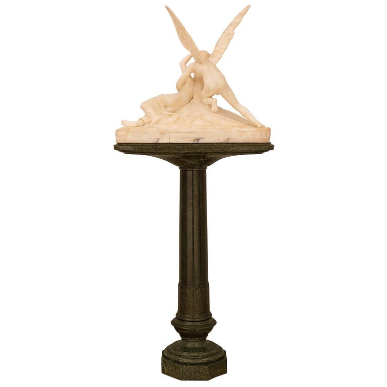 French Mid-19th Century Neo-Classical St. Alabaster Statue of Cupid and ...