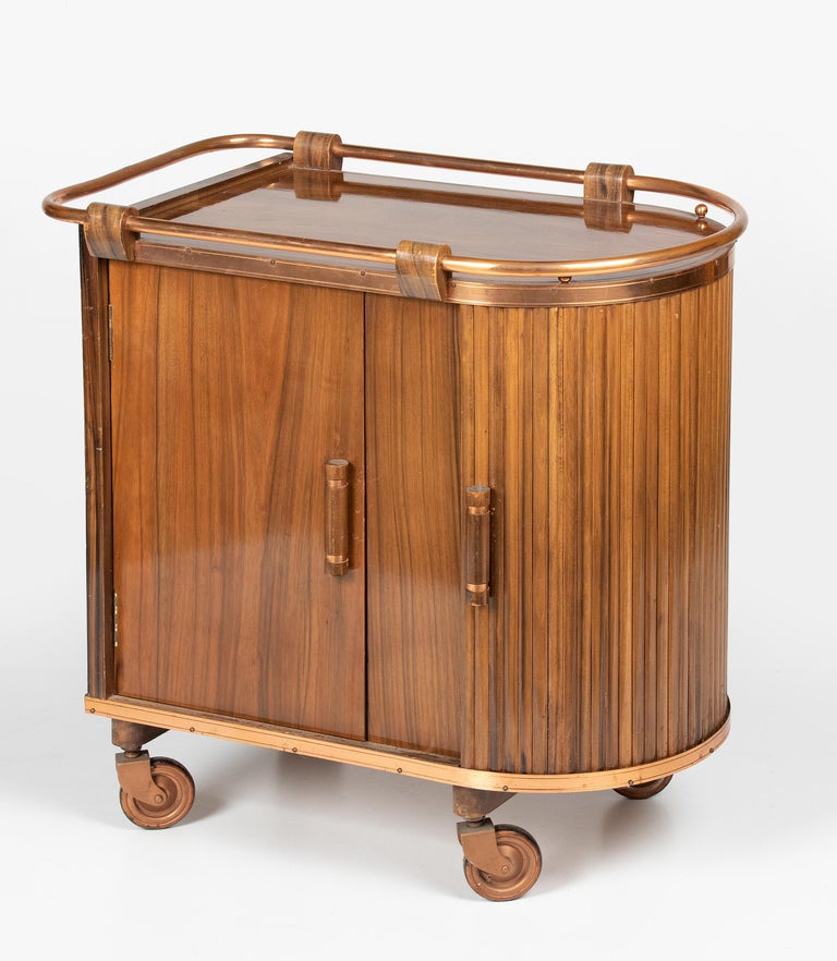 French Mid-20th Century Bar Cart Trolley with Sliding Door at 1stDibs