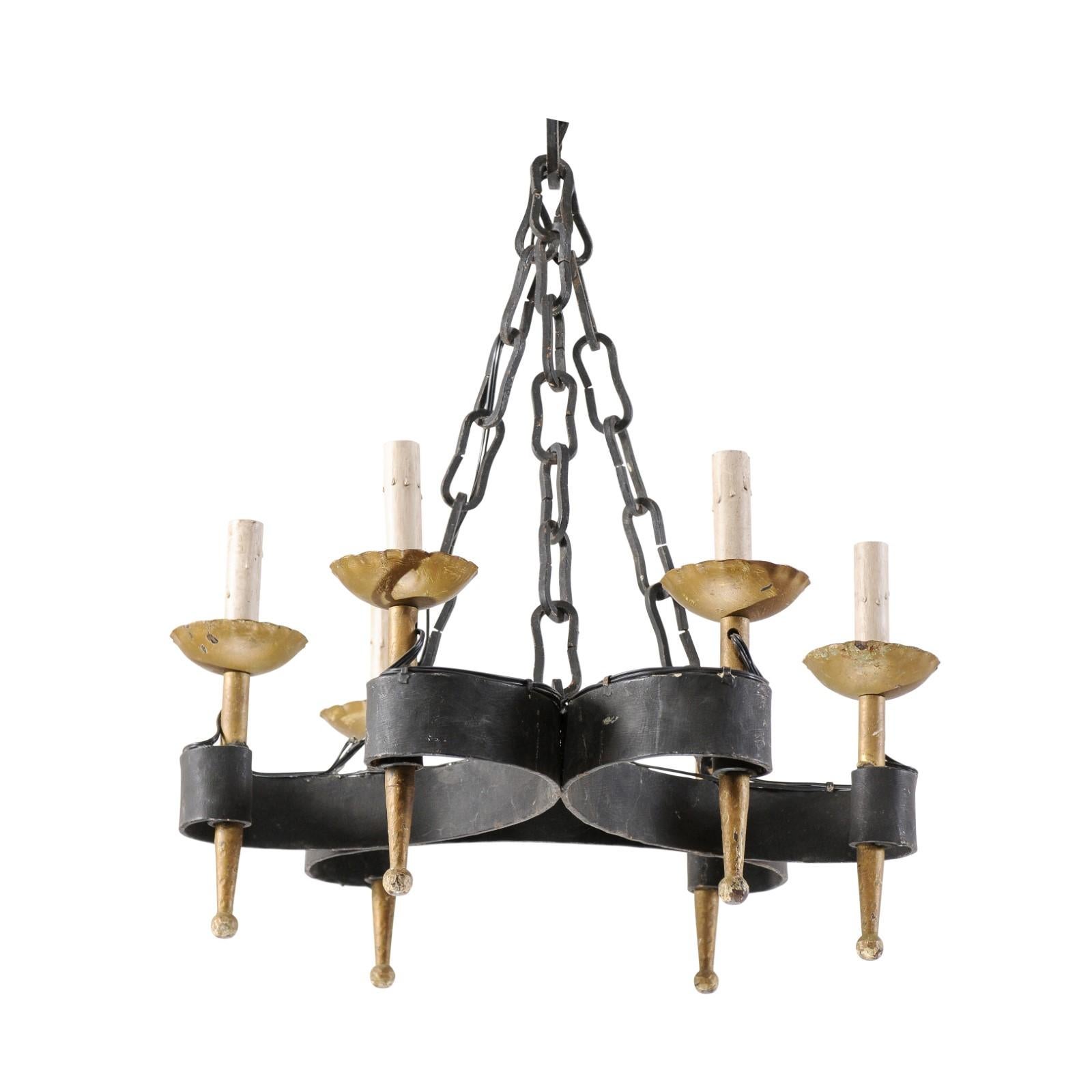 Large French Hand Forged Iron Chandelier at 1stDibs