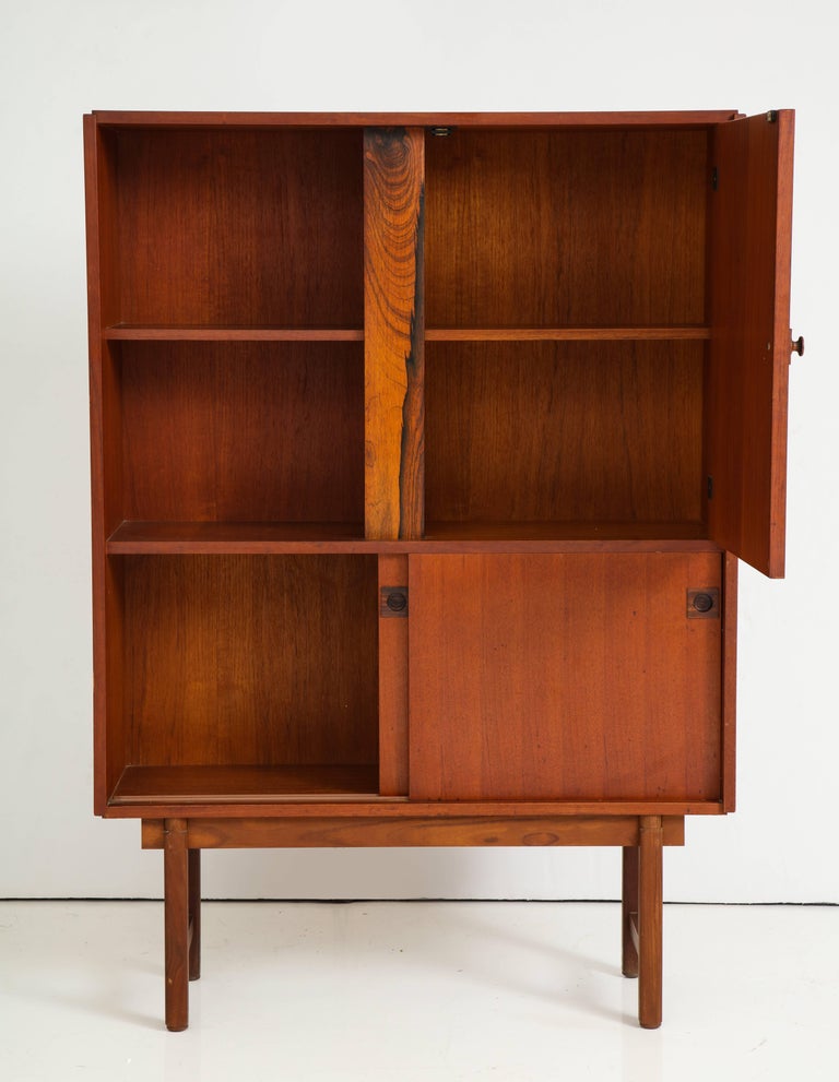 French Midcentury Cabinet with Sliding Door and Unique Hardware Details ...