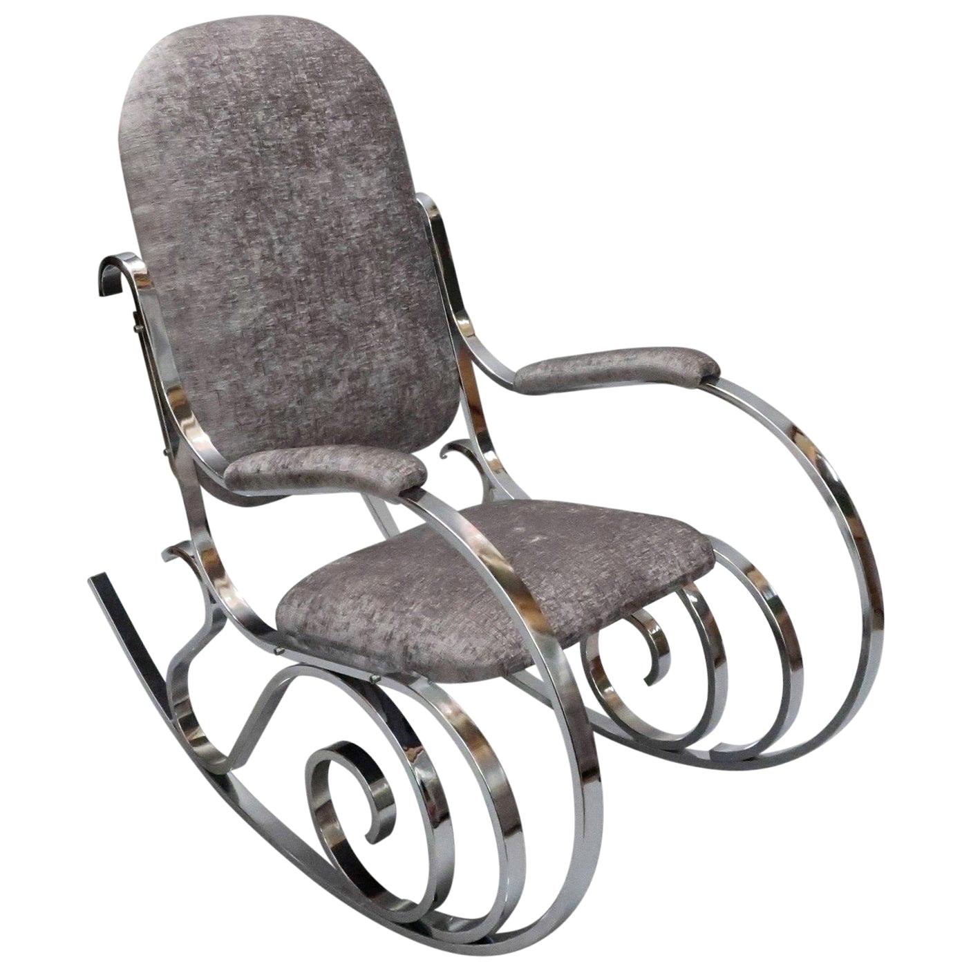 French Midcentury Chrome Rocking Chair by Maison Jansen For Sale at 1stDibs