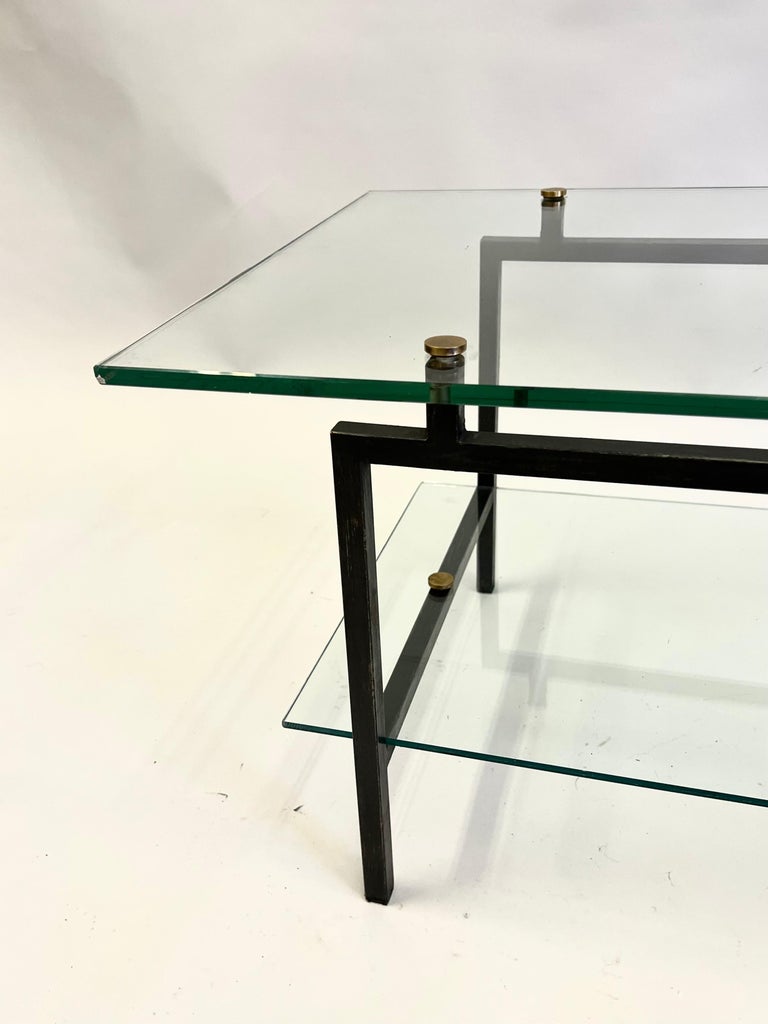 French Mid-Century Double Tier Steel and Glass Cocktail Table by Pierre ...