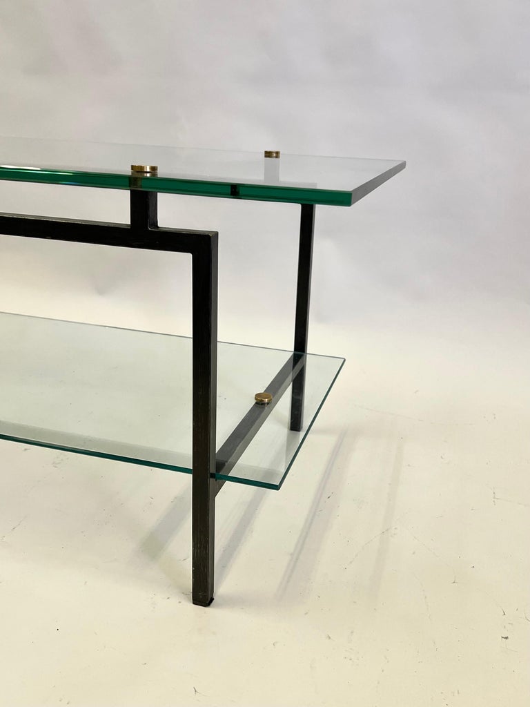 French Mid-Century Double Tier Steel and Glass Cocktail Table by Pierre ...