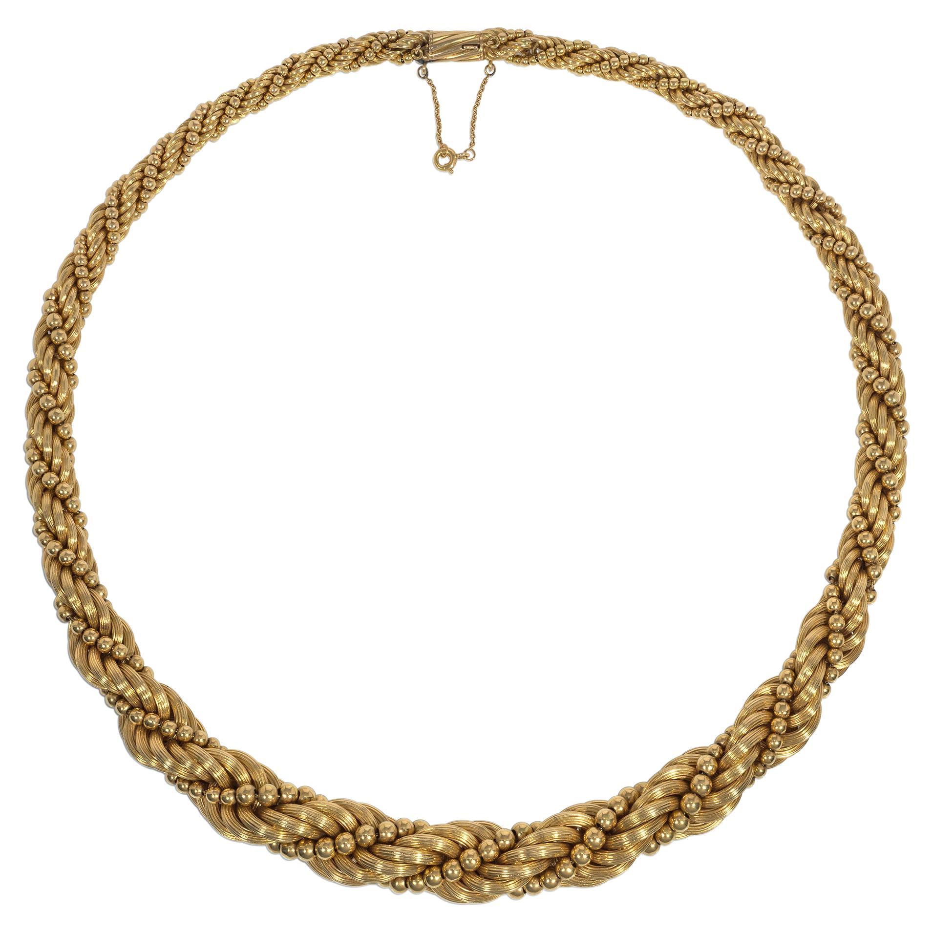 French Midcentury Gold Necklace of Graduated Rope Twist Design For Sale ...