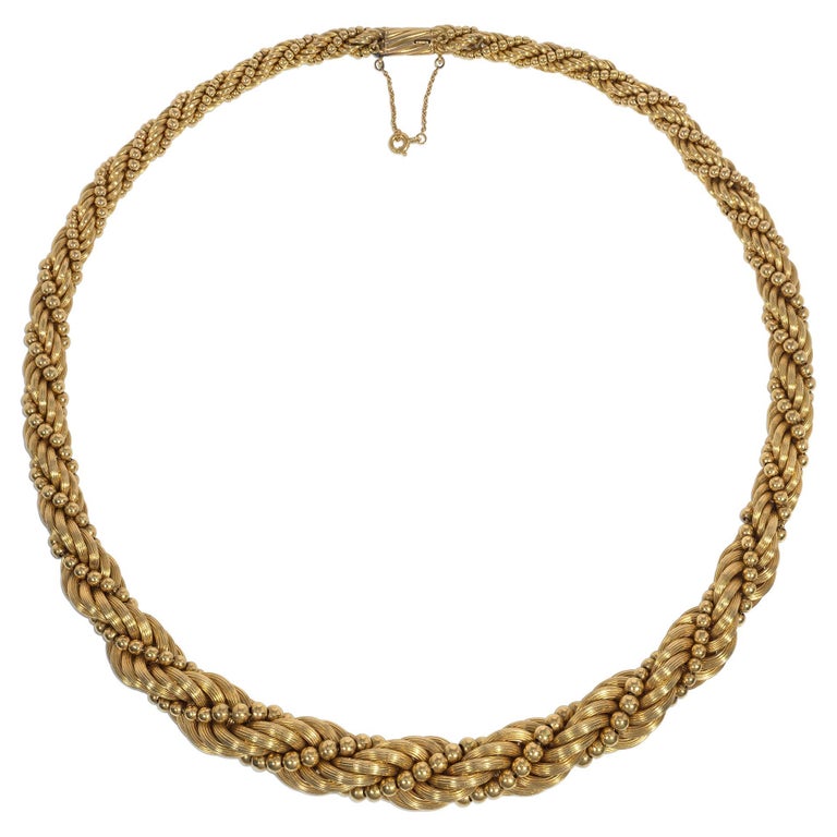 French Midcentury Gold Necklace of Graduated Rope Twist Design For Sale ...