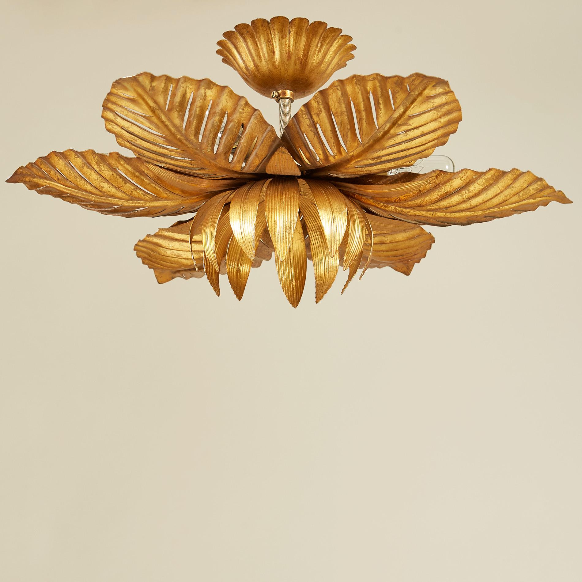French Mid-Century Gold Palm Leaf Ceiling Pendant at 1stDibs | gold ...