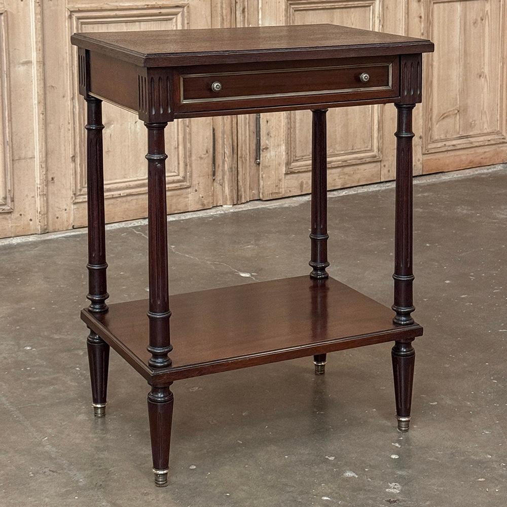 French Mid-Century Louis XVI Style Mahogany and Brass End Table For ...