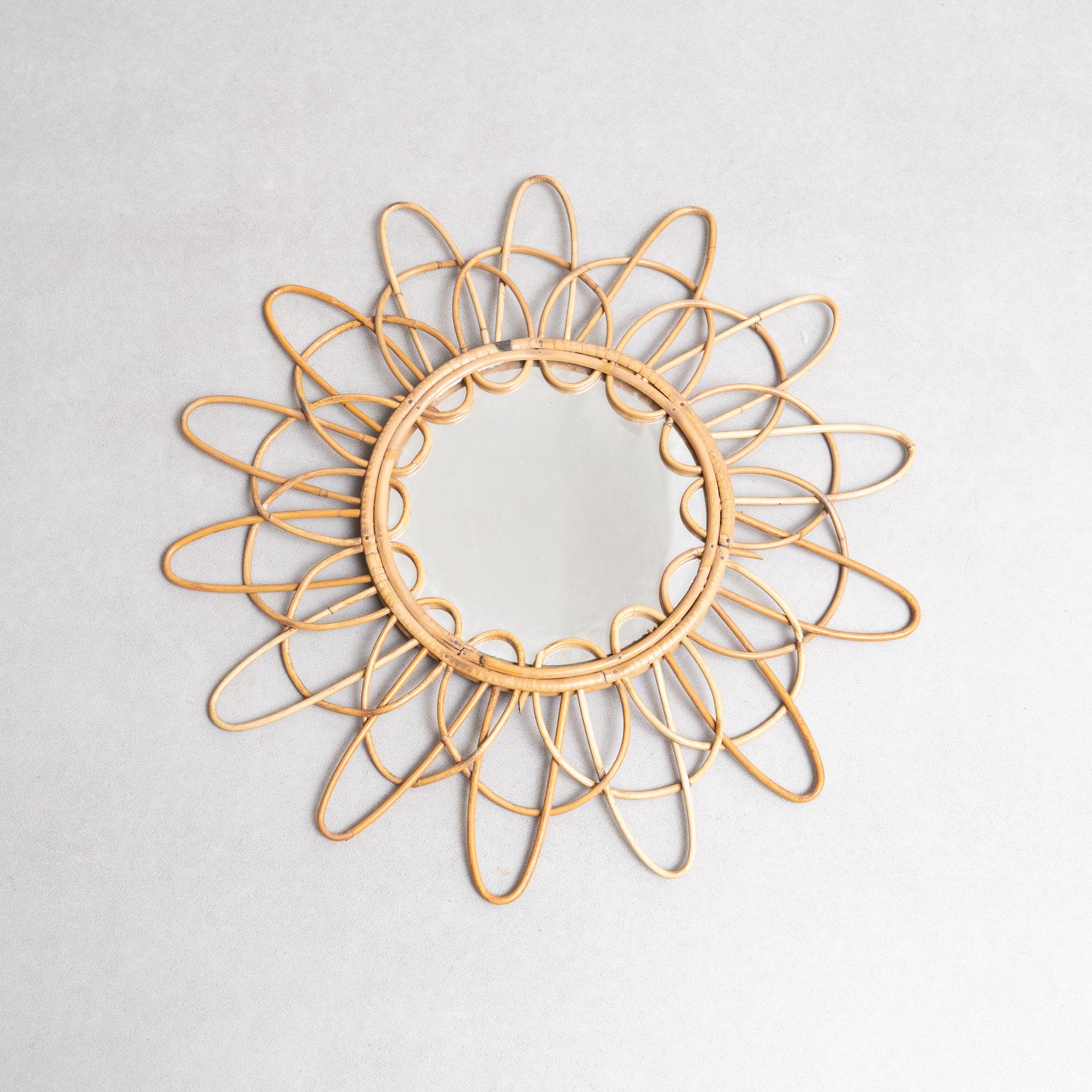 French Mid-Century Modern Handcrafted Rattan Wall Mirror - Circa 1960 ...