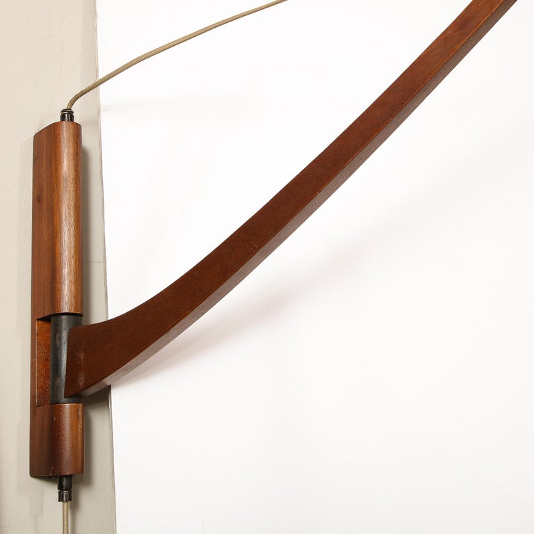 French Mid-Century Modern Handrubbed Teak Swing-Arm Wall Sconce w ...