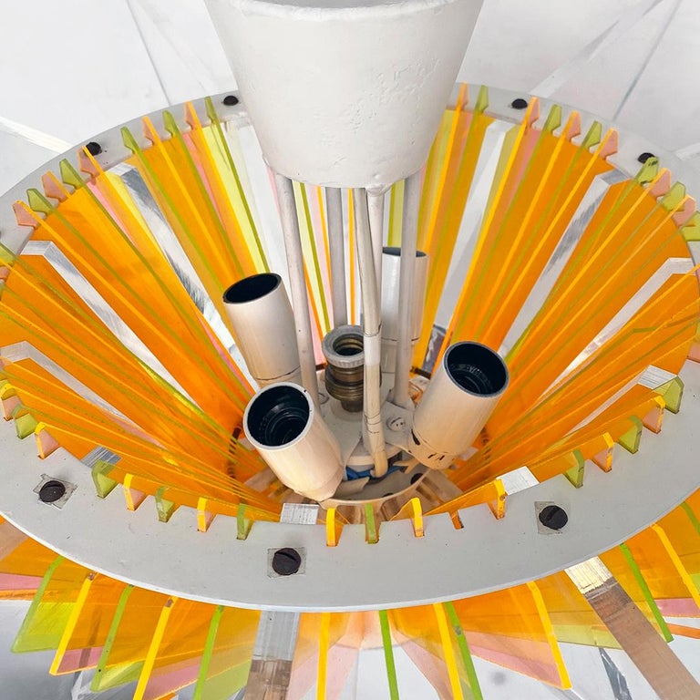 French Mid-Century Modern Plexiglass Chandelier with Geometric ...