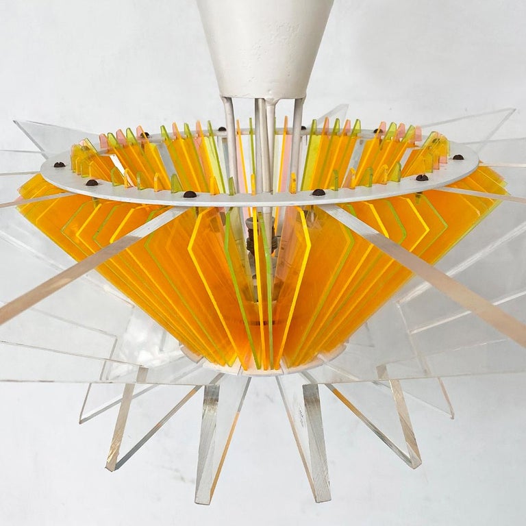 French Mid-Century Modern Plexiglass Chandelier with Geometric ...