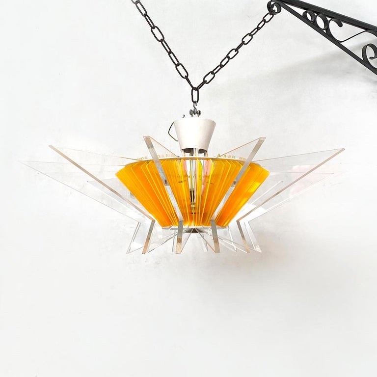French Mid-Century Modern Plexiglass Chandelier with Geometric ...