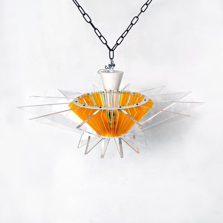 French Mid-Century Modern Plexiglass Chandelier with Geometric ...