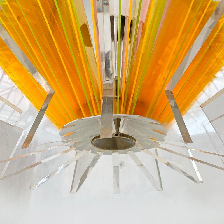 French Mid-Century Modern Plexiglass Chandelier with Geometric ...