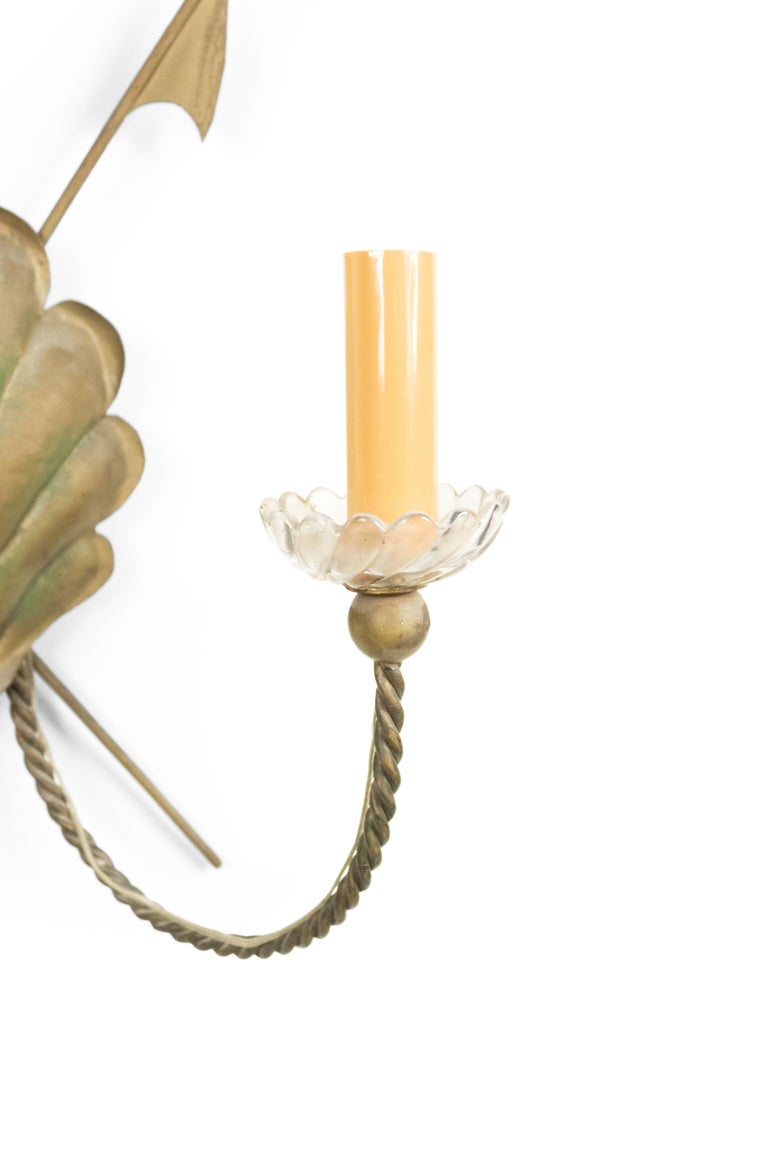 French Midcentury Nautical Brass Shell Wall Sconce For Sale at 1stDibs