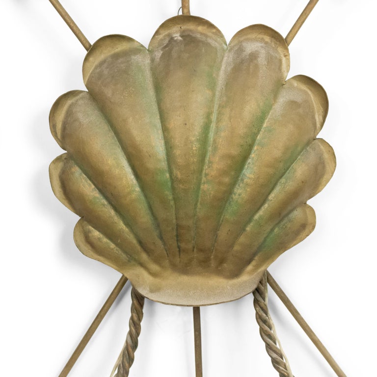 French Midcentury Nautical Brass Shell Wall Sconce For Sale at 1stDibs