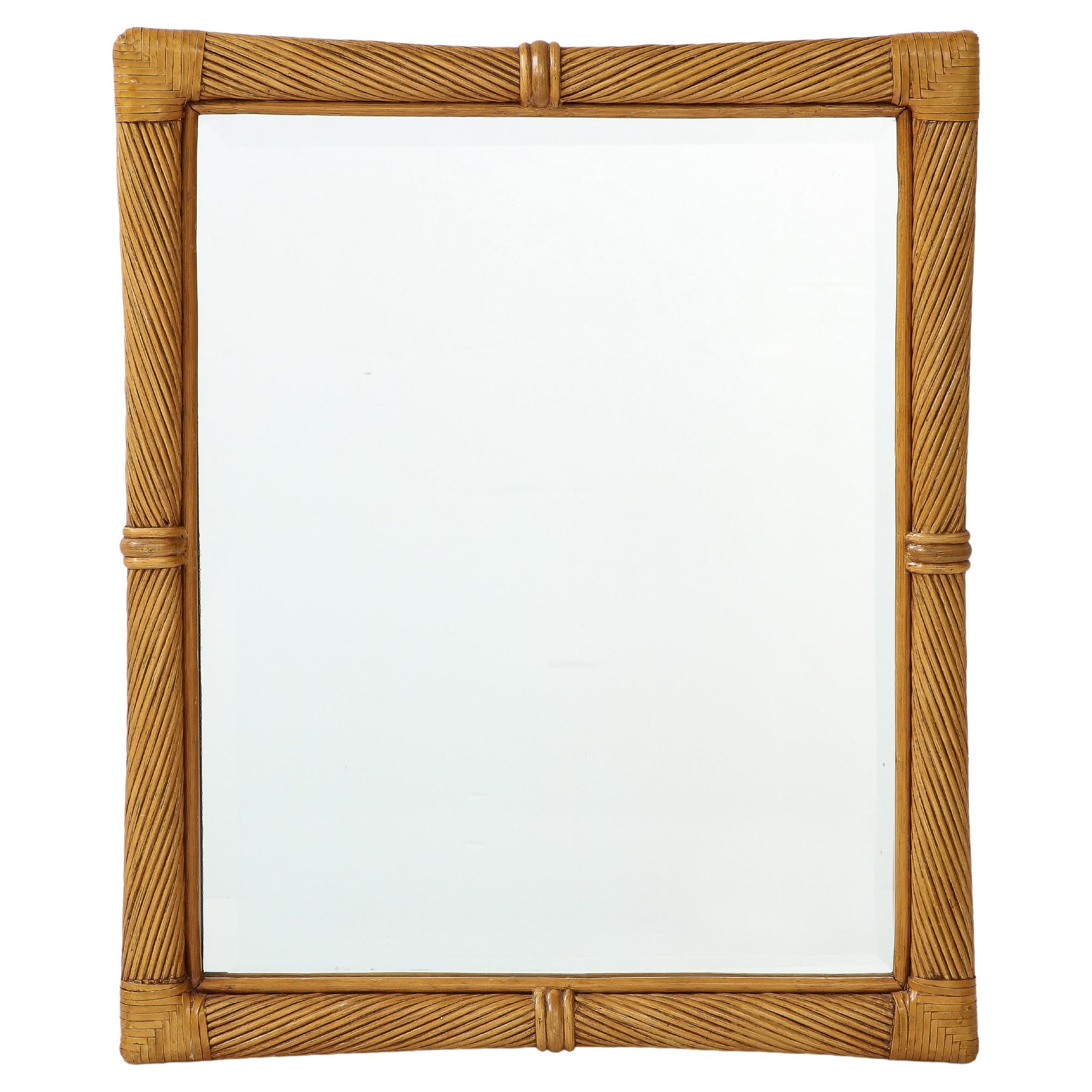 French Midcentury Rattan Mirror For Sale at 1stDibs