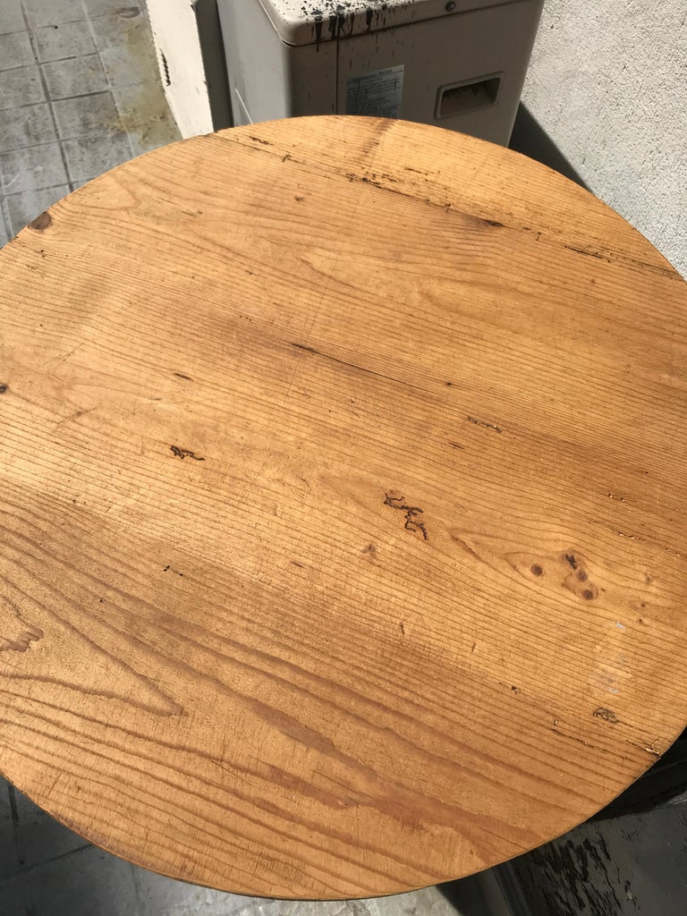 French Midcentury Round Patio Table with Patina Legs at 1stDibs