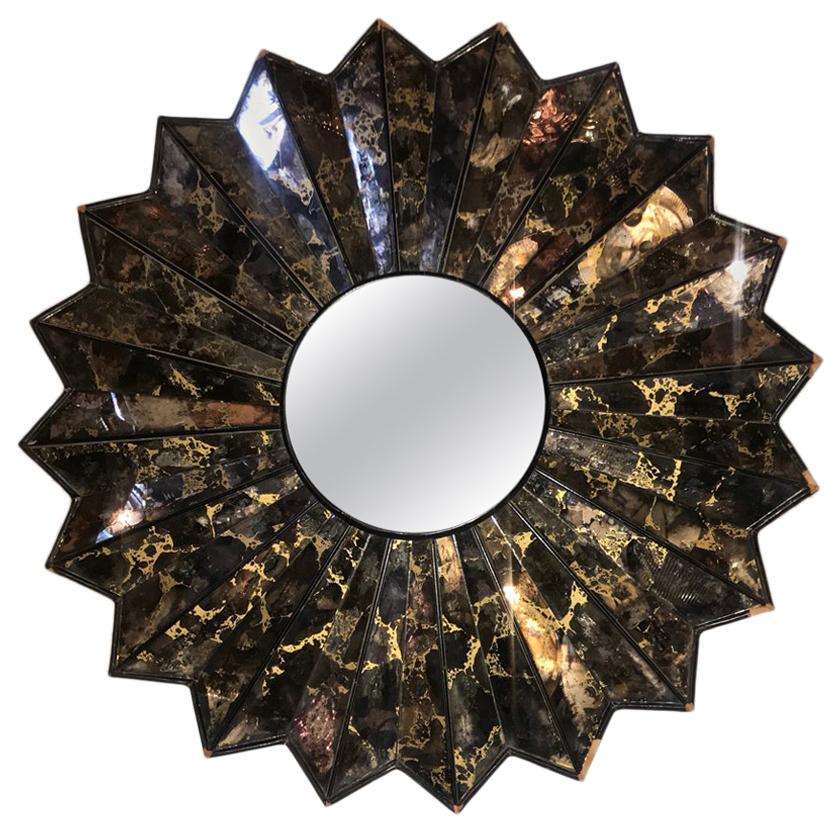 French Midcentury Black Wrought Iron Tapered Ray Sunburst Wall Mirror ...