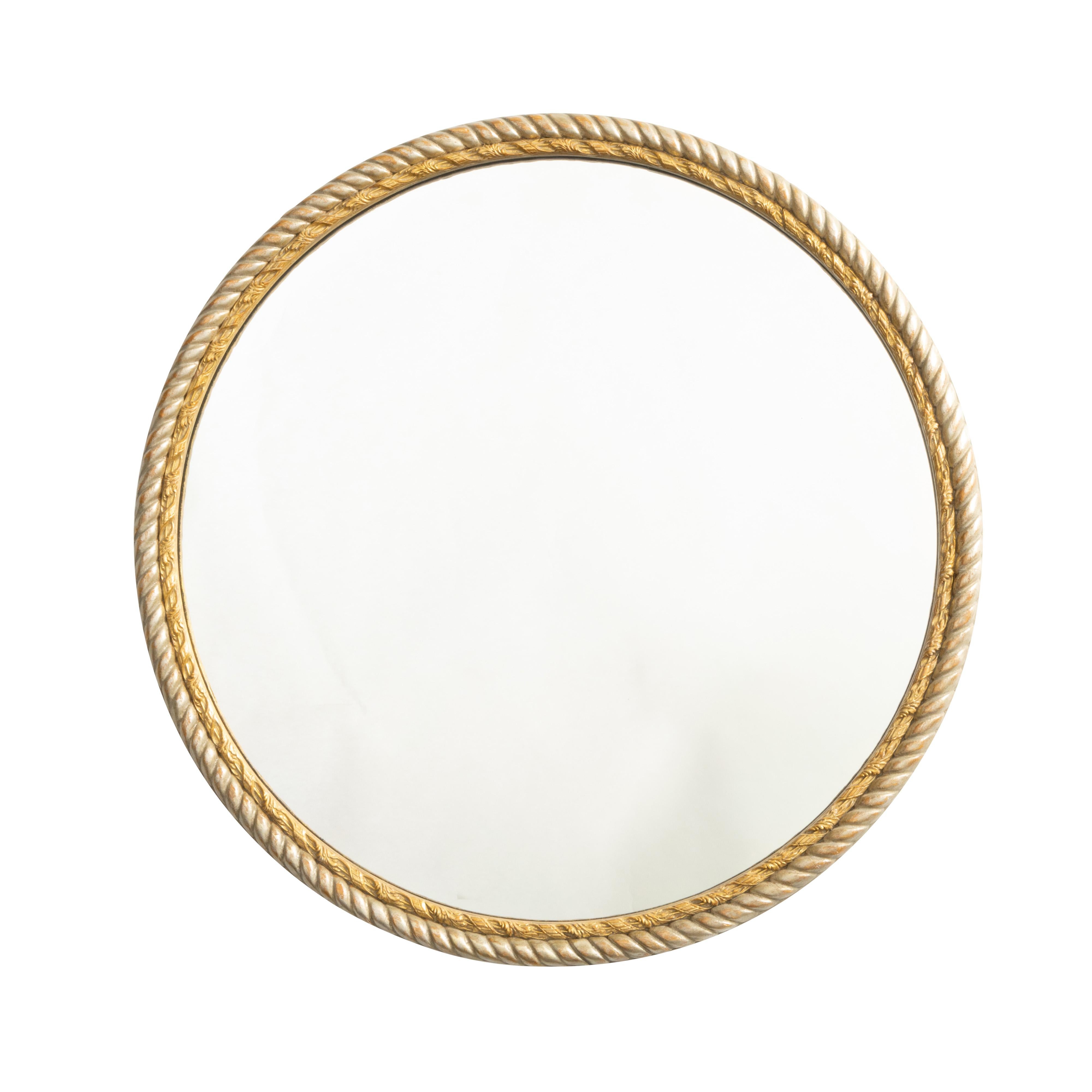 Circular Mid Century Mirror with Natural Wood Frame at 1stDibs