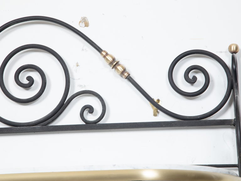 French Midcentury Iron Baker’s Rack with Brass Accents and White Marble ...
