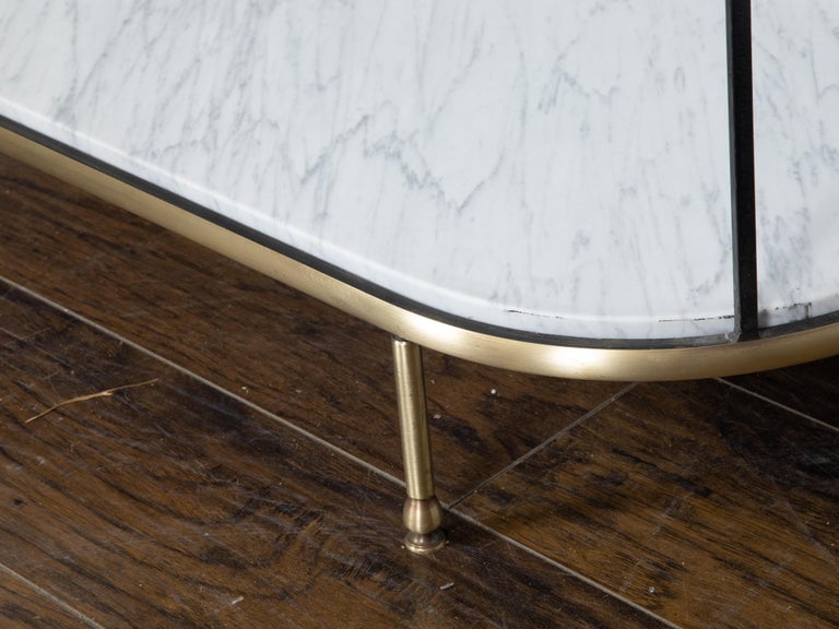 French Midcentury Iron Baker’s Rack with Brass Accents and White Marble ...