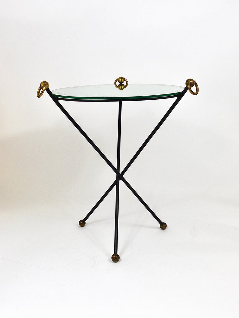 French Mid-Century Modern Mirror Side Table, Jacques Adnet Style, Brass ...