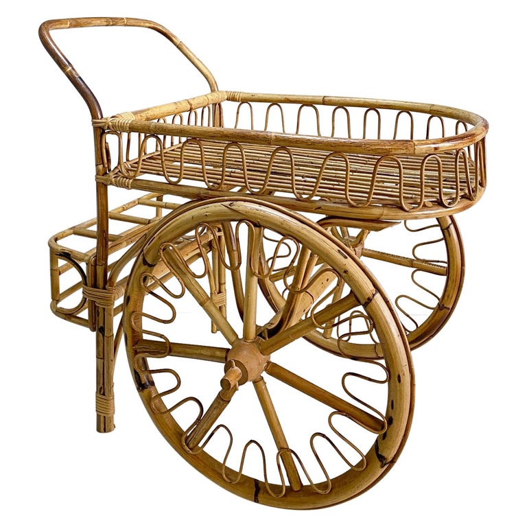 Barwagen aus Rattan und Bambus aus der Mitte des Jahrhunderts, 1950er ...