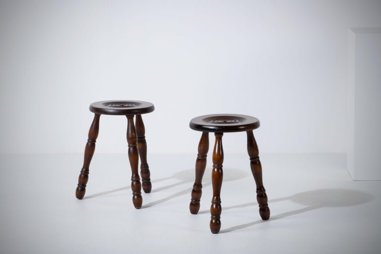 French Midcentury Tripod Stool, a Pair For Sale at 1stDibs