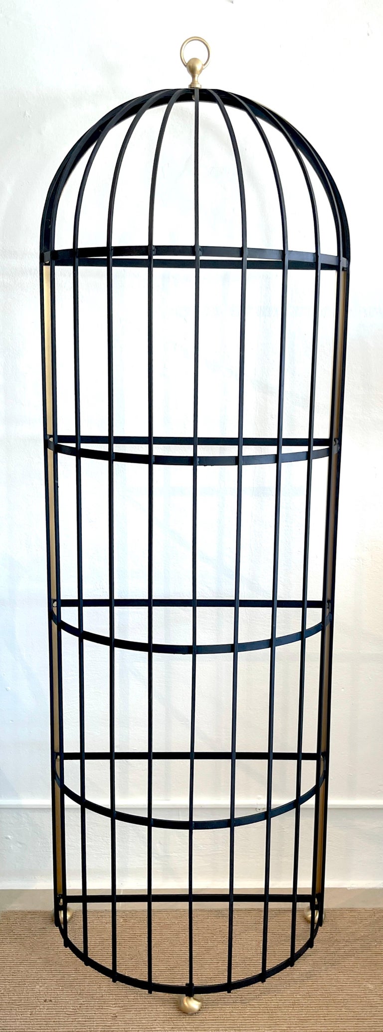 French Mod Sculptural 'Brid Cage' Motif Brass and Iron Étagère/ Shelf ...