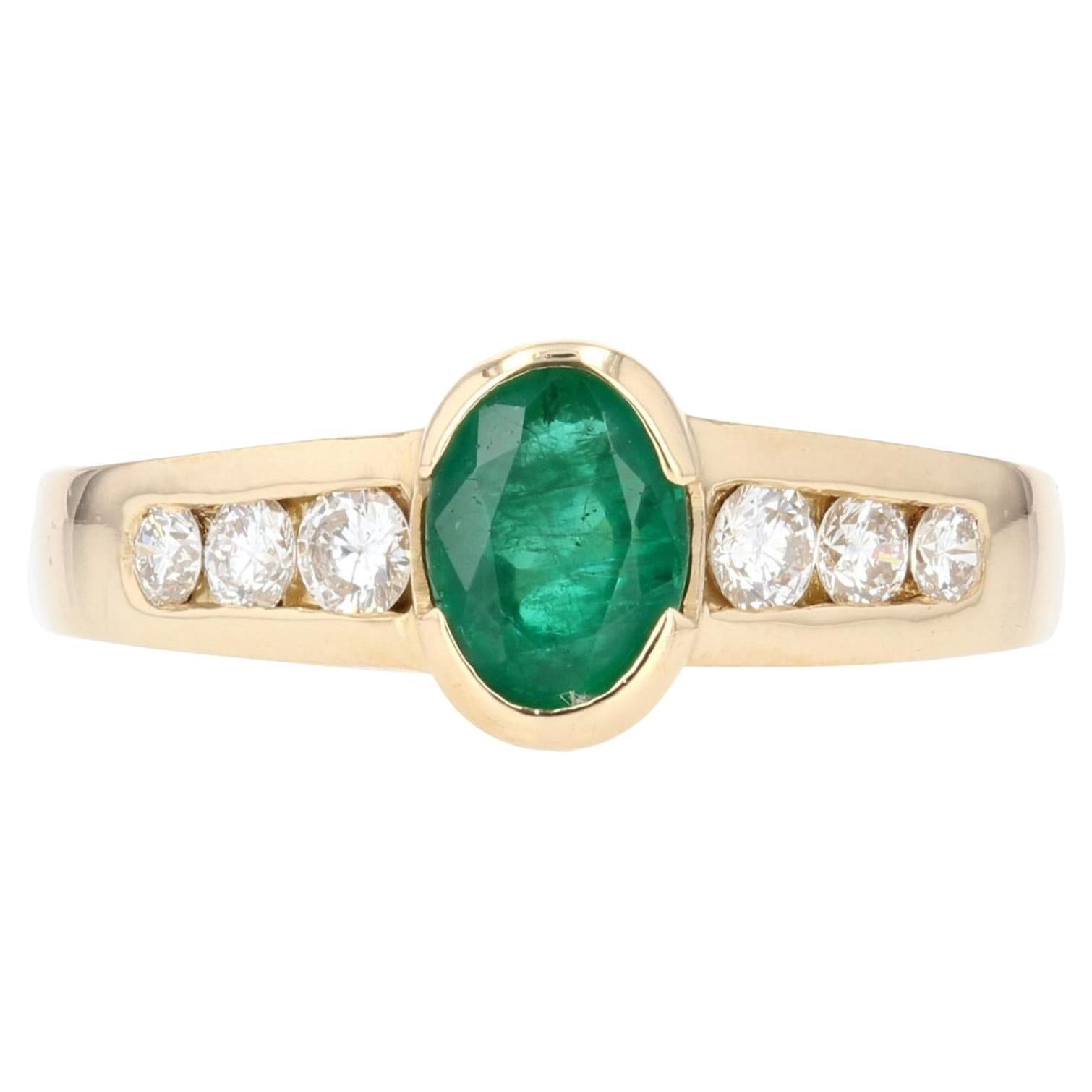 French Modern 1 10 Carat Emerald Diamonds 18 Karat White Yellow Gold